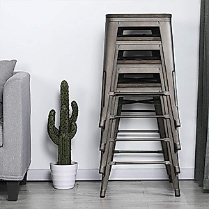 Yaheetech Metal Stools Bar Chairs Stackable Industrial Height Stool Kitchen Chair with Wood Top/Seat and High Back Indoor/Outdoor Bistro Cafe Side Chairs Barstools Set of 4 Gun, Gunmetal