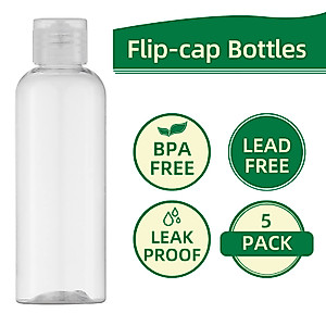 LISAPACK 3.4oz Travel Bottles For Toiletries (5pcs), Travel Size Containers for Shampoo (100ml, Clear)