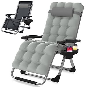 Suteck Zero Gravity Chair, Reclining Camping Lounge Chair w/Removable Cushion, Upgraded Lock and Cup Holder, Reclining Patio Chairs Folding Recliner for Indoor and Outdoor