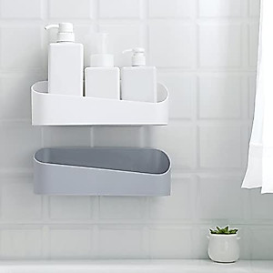 Cabilock Shower Shelves White Shower Free Room Shelf Organizer Basket Soap Shape for Adhesive Mounted Plastic Drill Geometric Kitchen Holder Bathroom Storage Wall Shampoo Caddy Rack Wall Hangings