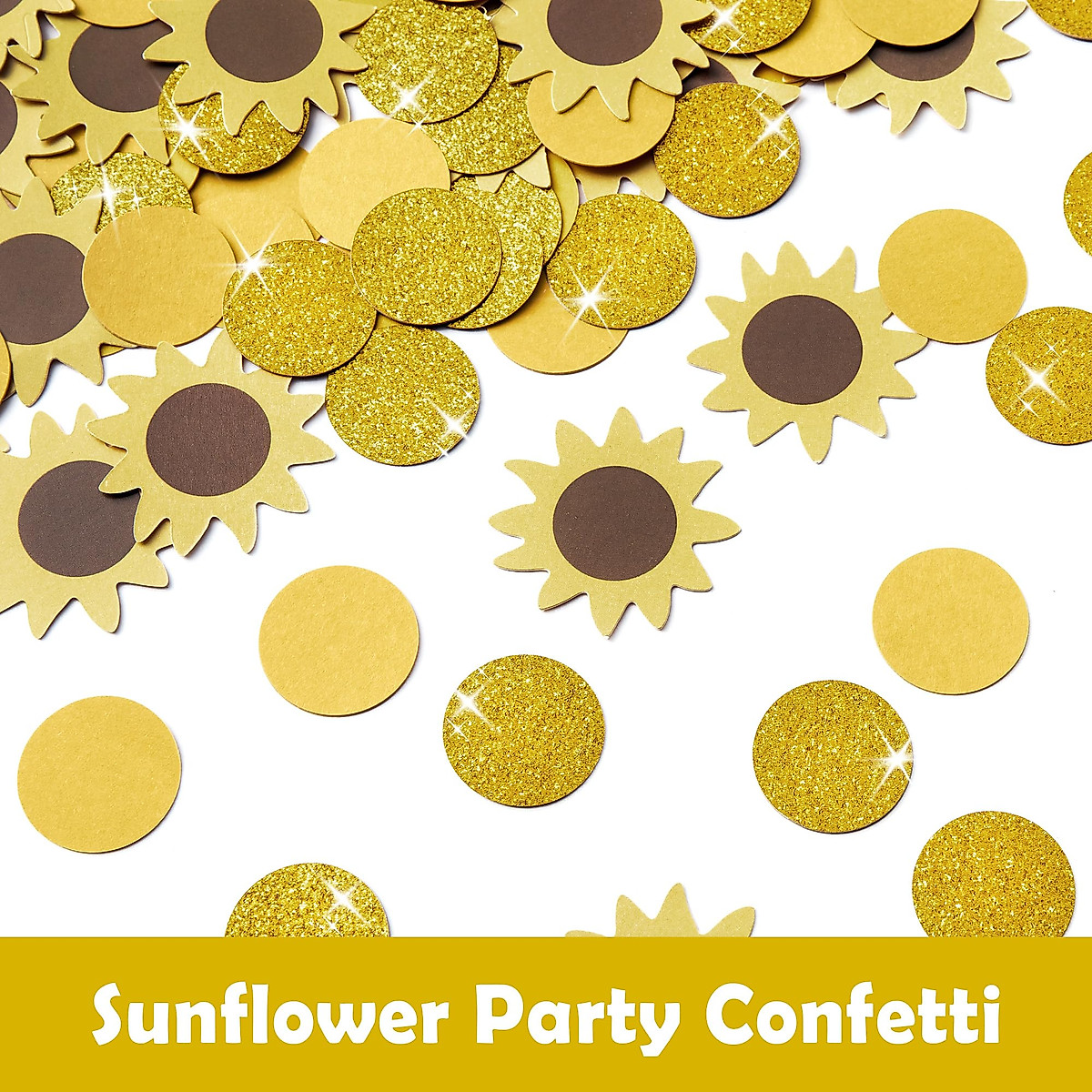 Winnwing Sunflower Confetti Glitter Gold Yellow Sun Flower Die Cuts Scatter Paper Table Decor Party Decorations Supplies for Spring Summer Garden Wedding Bridal Baby Shower Birthday Graduation, 240Pcs