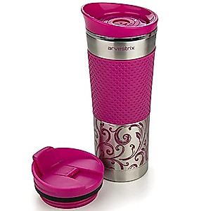 Arvestrix Travel Mug, Stainless Steel Thermal Mug, Vacuum Flask, Double Walled and Leakproof Tumbler, Coffee Mug for Hot and Cold Drinks with BPA Free Easy Clean Lid for Men and Women 16Oz (Pink)