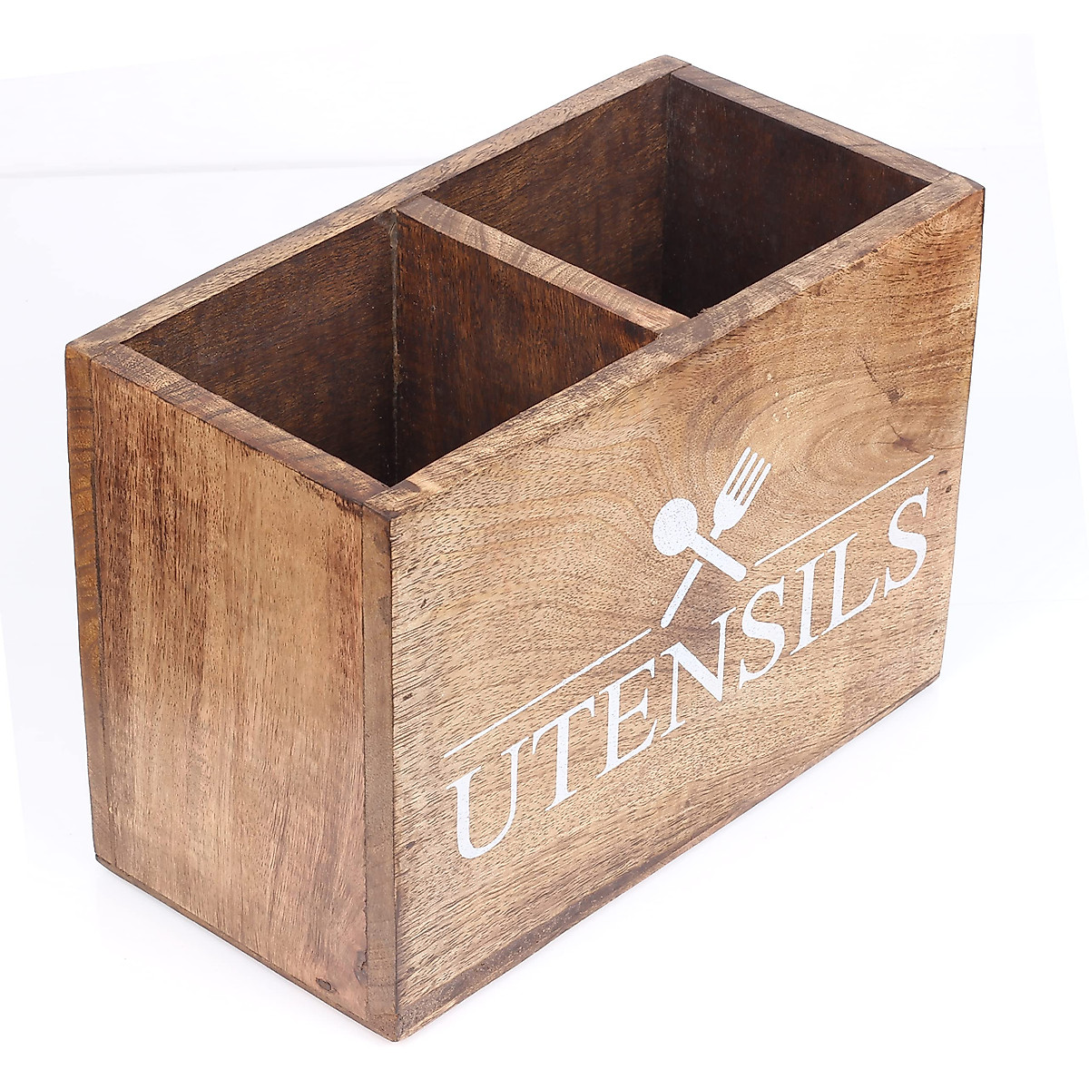 ARTISENIA Wooden Kitchen Utensil Holder With 2 Compartments Wood Utensil Organizer for Cutlery, Napkins, Cups Caddy Organizer | 9.5 X 5 X 7 Inch