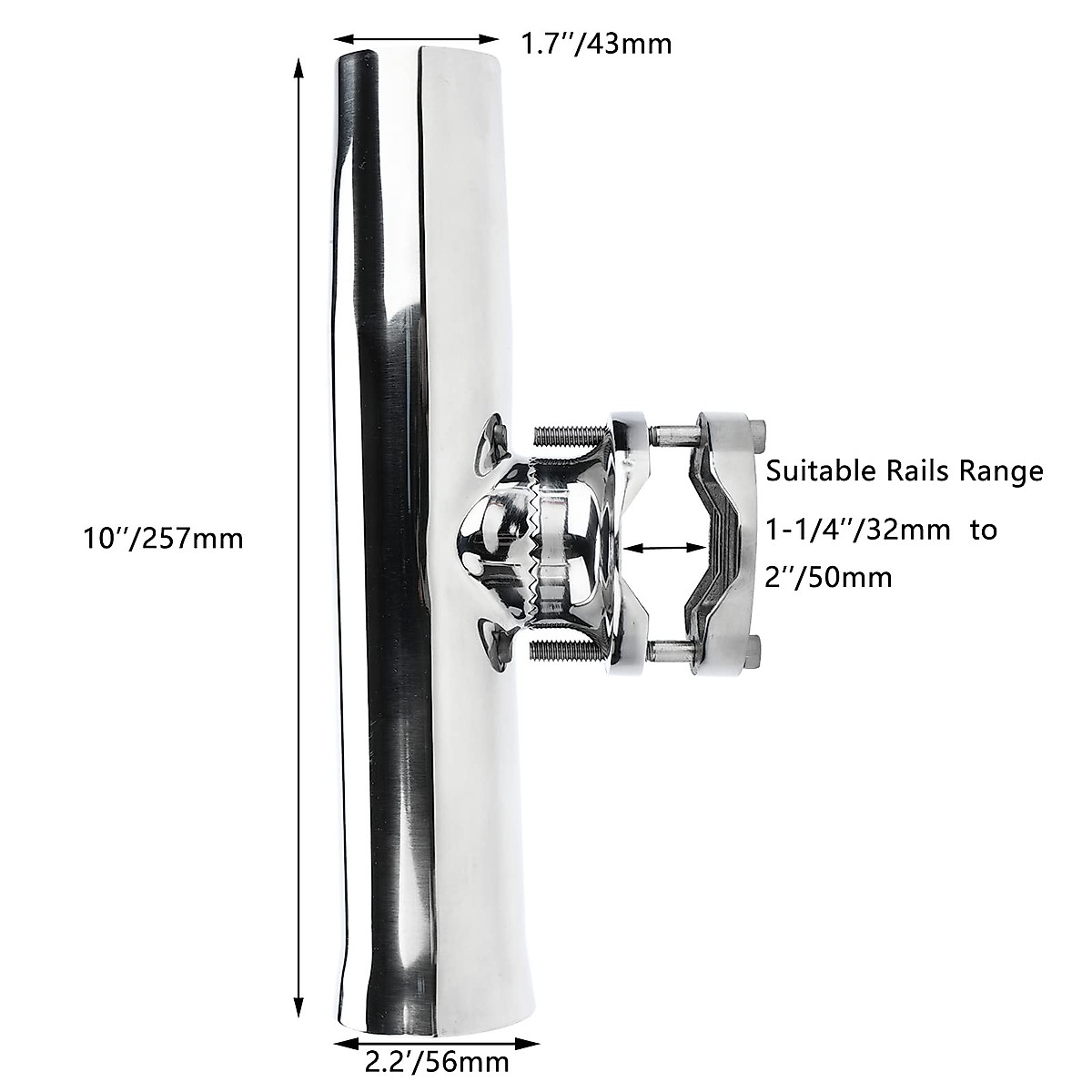 NovelBee 2pcs Boat Fishing Rod Holder,Stainless Tournament Style Clamp on Fishing Rod Pole Holder for Rails 1-1/4" to 2"