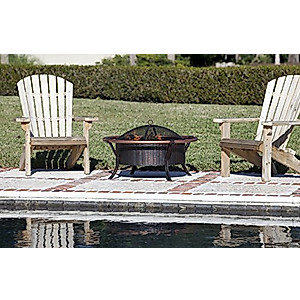 Fire Sense 60859 Fire Pit Copper Rail Steel Fire Bowl with Weave Pattern Wood Burning Lightweight Portable Outdoor Firepit Backyard Fireplace Included Screen Lift Tool - Antique Bronze - 27.5"