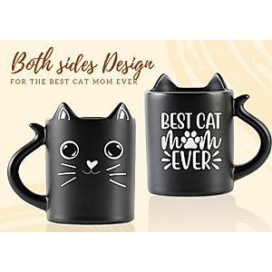 Onebttl Funny Cat Coffee Mug, Cat Mug with Cat Ears and Cat Tail Handle, Cat Gifts for Cat Lovers on Christmas, Birthday - Best Cat Mom Ever