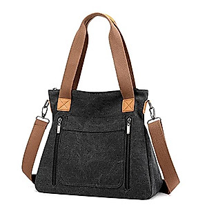 Women Canvas Shoulder bags Hobo Tote Bags Casual Satchel Handbags Crossbody Shopper Bags Black