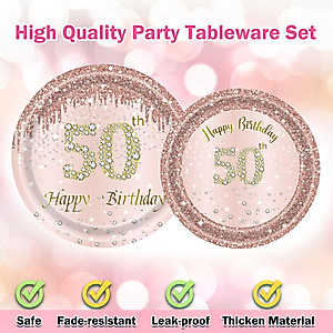 50th Birthday Decorations for Women, 96PCS 50th Birthday Plates and Napkins Rose Gold Plates Party Supplies Happy 50th Birthday Party Decorations for Women 50th Birthday Party Decorations Serves 24