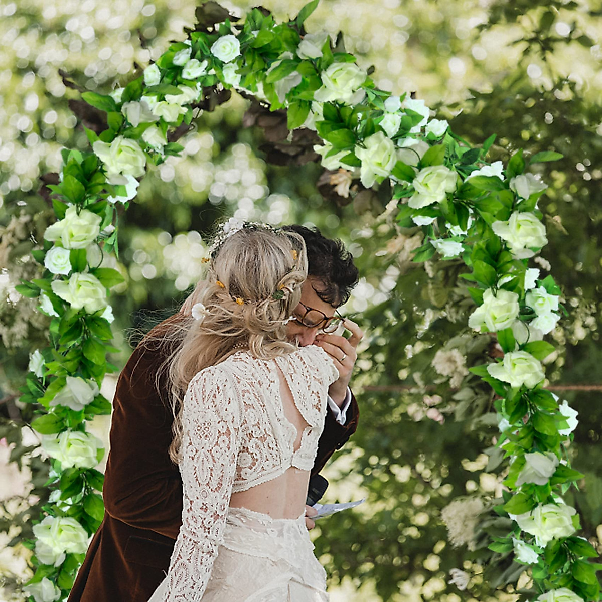 ASHINER 5 Pack 37.5 FT Artificial White Flower Garlands Fake Rose Vines Fall Decor Faux Floral Wall Hanging Plants for Wedding Arch Garden Home Party