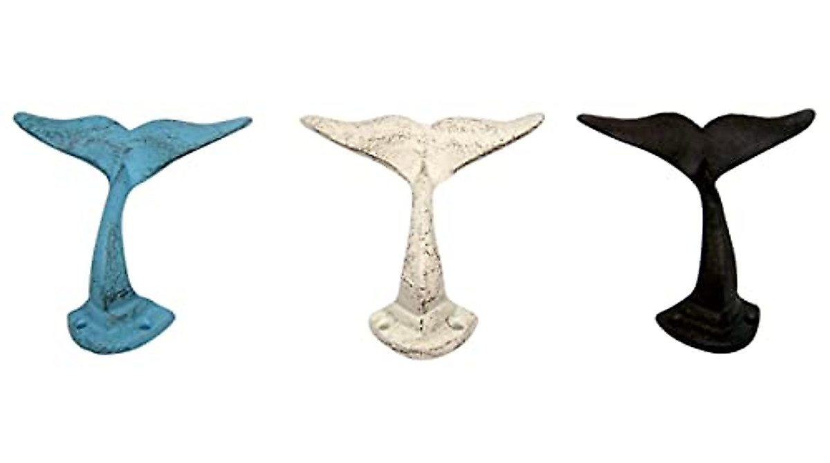 Cast Iron Whale Tail Wall Hooks - Set of 3 for Stylish Home Decor