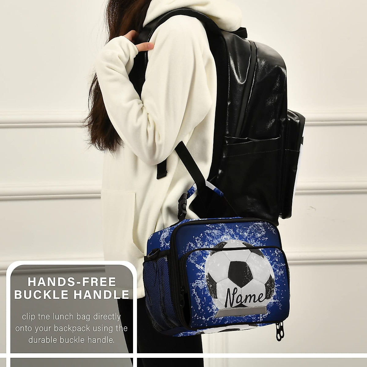 Glaphy Custom Soccer Lunch Bag for Boys Kids, Football Personalized Your Name Lunch Tote Bags Insulated Lunch Box for Office Work School Picnic