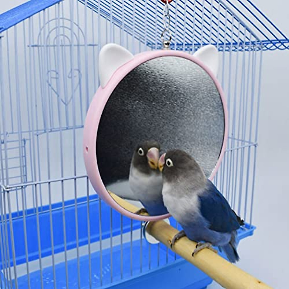 POPETPOP Parakeet Mirror 2 Pcs Bird Mirror Cockatiel Mirror Hanging Interactive Parrot Toy Bird Cage Mirror for Parakeet Cockatiel Conure Lovebirds Finch Pink Bird Mirror