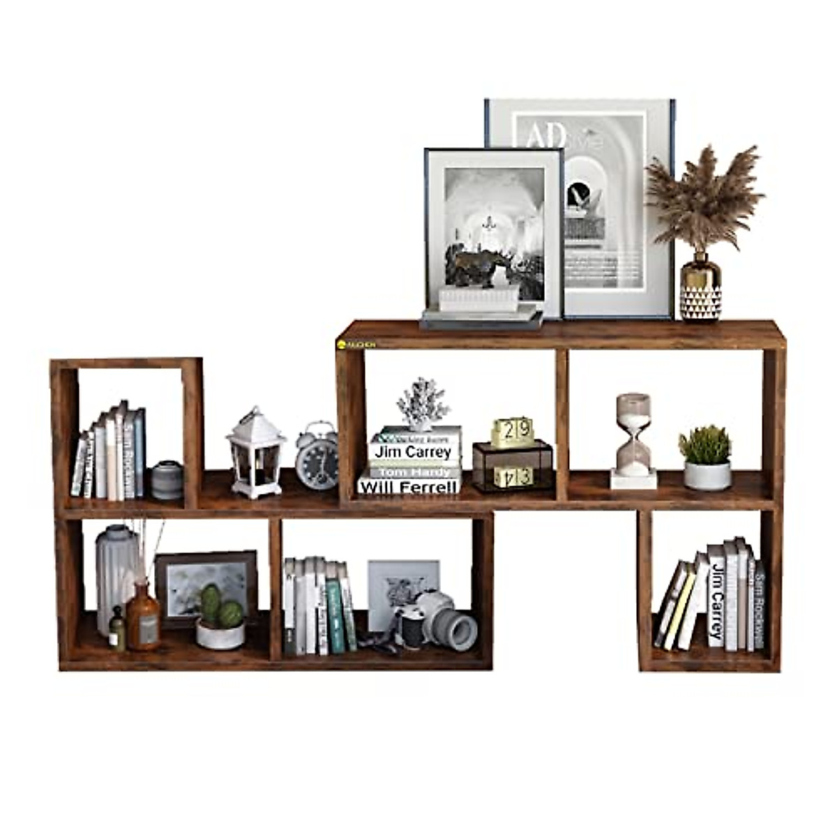 ALISENED 7-Cube Storage Shelf Organizer Bookshelf System, Modern Bookcase Open Standing Book Shelving Cabin, Wooden Bookshelf Display Cube Shelves Compartments