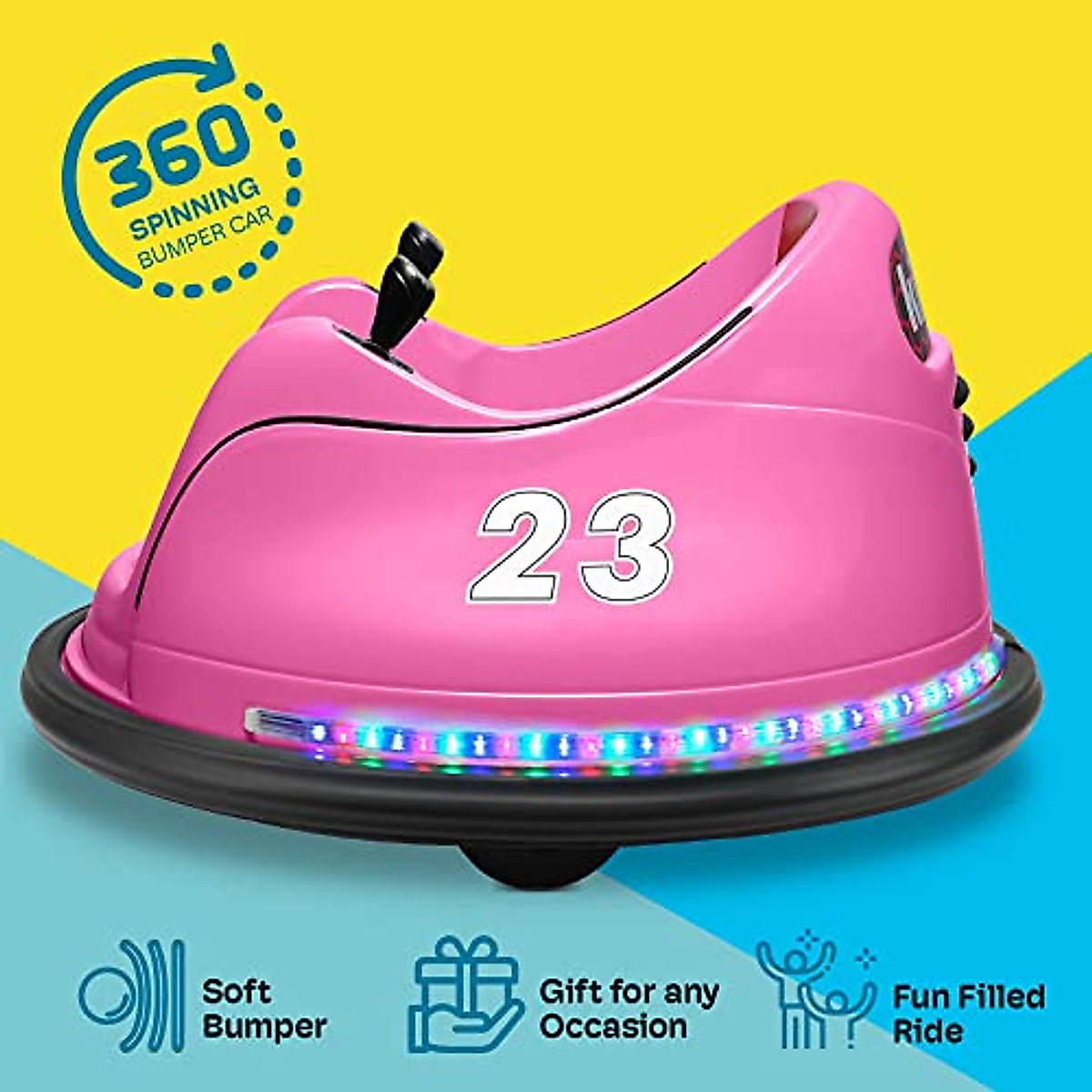 Kidzone 6V Electric Ride On Bumper Car for Kids & Toddlers 1.5-5 Years Old, DIY Sticker Baby Bumping Toy Gifts W/Remote Control, LED Lights & 360 Degree Spin, ASTM Certified