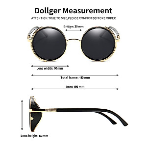 Dollger Steampunk Vintage Retro Round Sunglasses Metal Circle Frame (Black Lens+Gold Frame,100% UV Protection Lens)