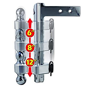 Trimax TRZ12AL 12" Premium Aluminum Adjustable Hitch with Dual Hitch Ball and T3 Receiver Lock