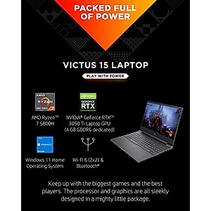 HP 2022 Newest Victus 15.6" FHD IPS Display, AMD Ryzen 7 5800H (8cores) Gaming Laptop – NVIDIA RTX 3050 Ti, Win 11 HDMI 2.1 WiFi 6, Backlit KB, Black, w/Mouse Pad (32GB RAM | 2TB PCIe SSD)