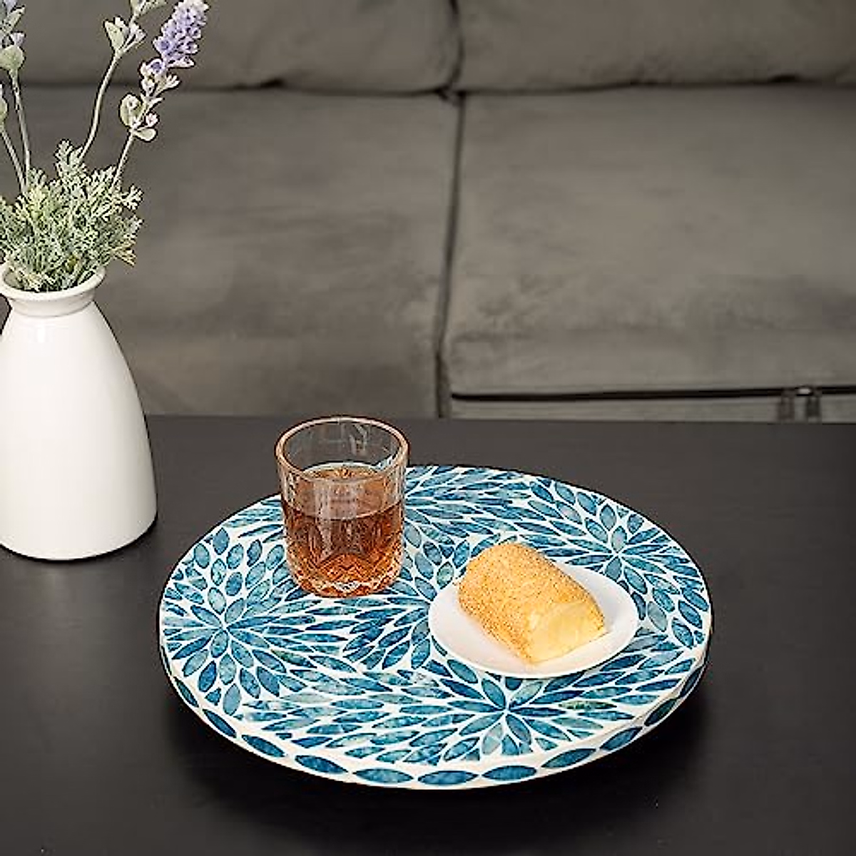 CLAYNIX Lazy Susan for Table Mother of Pearl Turntable Organizer, Wood Round Spinning Tray Rotating for Kitchen, Cabinet, Counter Spice Pantry (D 12.5 in)