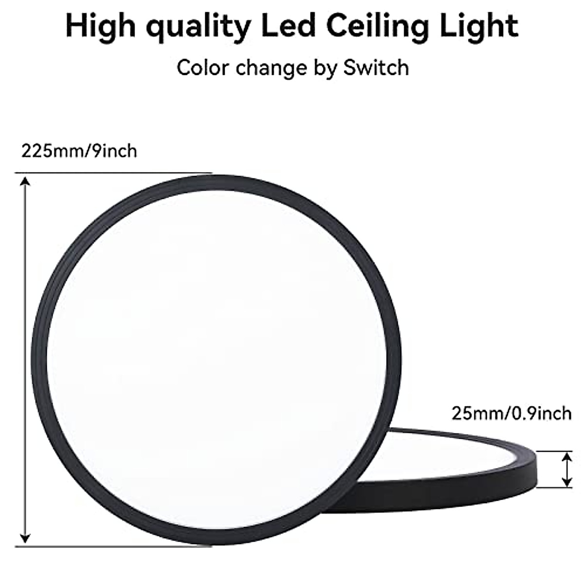 4Pack 9 Inch 2880LM LED Flush Mount Ceiling Light,24W 3Color Changeable (3000K/4000K/6000K),120V Slim Surface Mount Ceiling Light Black Ceiling Fixture for Kitchen Bedroom Living Room