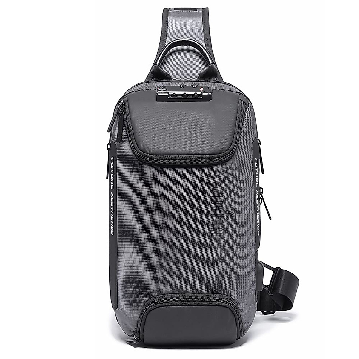 The Clownfish Unisex Waterproof Anti -Thief Password Zipper Lock Crossbody Bag With Usb Charging Chest Bag Shoulder Bag Sling Bag, Grey