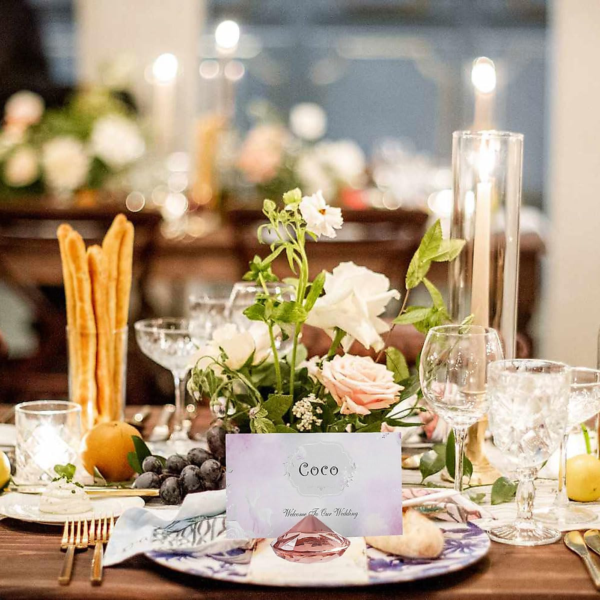 AiFanS Diamond Place Card Holders, Rose Gold Table Number Holders (12Pcs) - Elegant Acrylic Crystal-Like Design for Weddings and Events