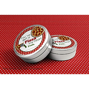 Piece Of My Heart Pizza-Themed Valentine Party Favor Sticker Labels, 40 2" Party Circle Stickers by AmandaCreation, Great for Classroom Valentines, Envelope Seals, Gifts & Treats