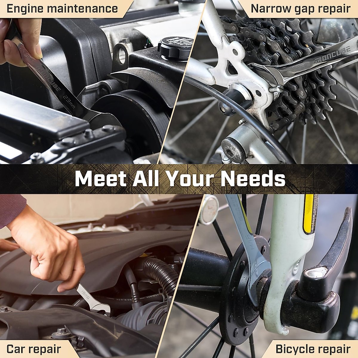 ironcube Super Thin Wrench Set,8-Piece, Metric, Including 8 to 27 mm, Open end Slim Wrench Set With Rolling Pouch, Perfect For Auto, Bike in Narrow Space Use