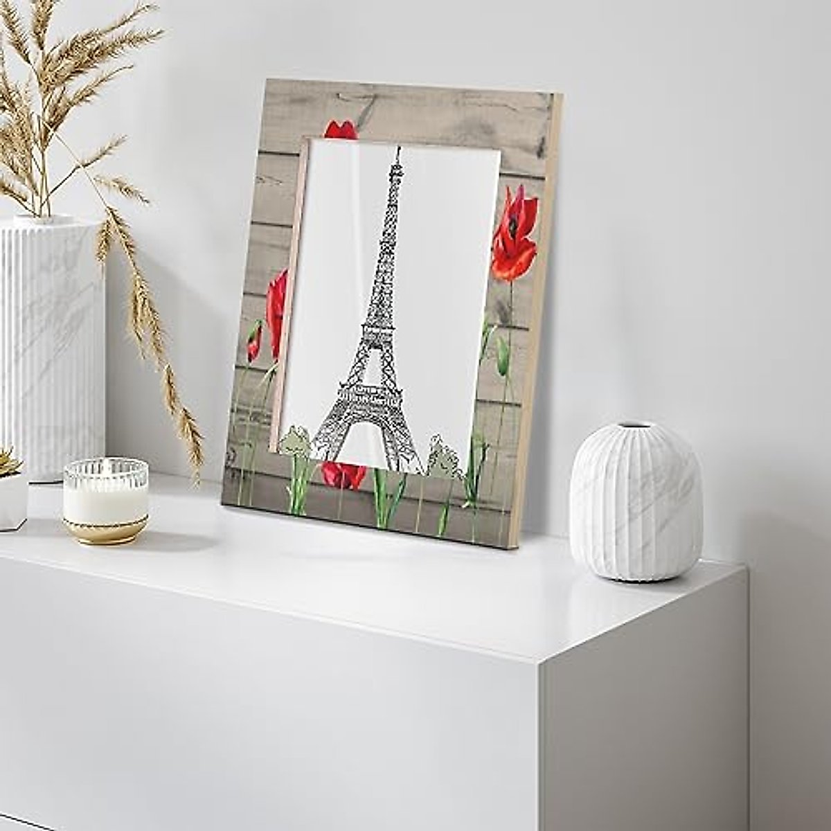 Bardic 4x6Picture Frames, Red Poppy Wooden Photo Frame Fits 3x5 with Mat or 4x6 Without Mat Photo Frames for Wall Mounting or Tabletop Display for Home Gallery Decor