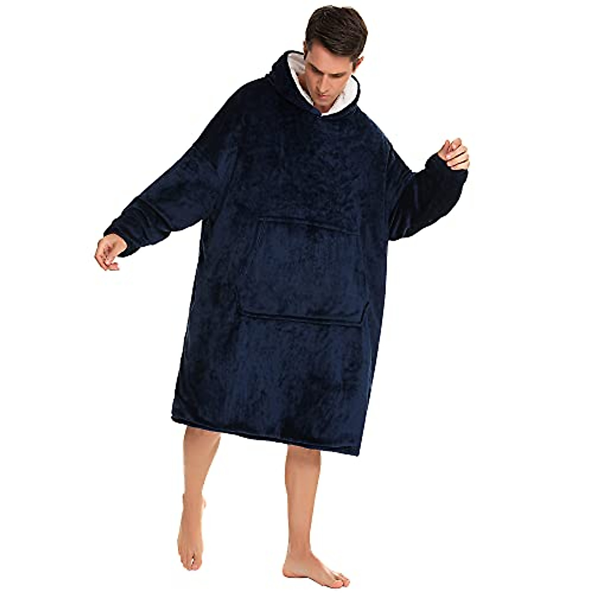 YEPLINS Oversized Blanket Sweatshirt Hoodie, Wearable Hoodie Sherpa Hoodie Sweatshirt, Soft Warm Hooded Blanket Giant Hoodie for Men (Blue)