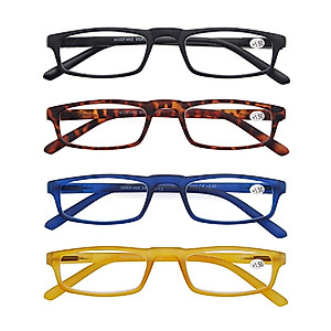 MODFANS Reading Glasses +2.5-4 Pairs Fashion Readers Narrow Frame Spring Hinge for Men Women