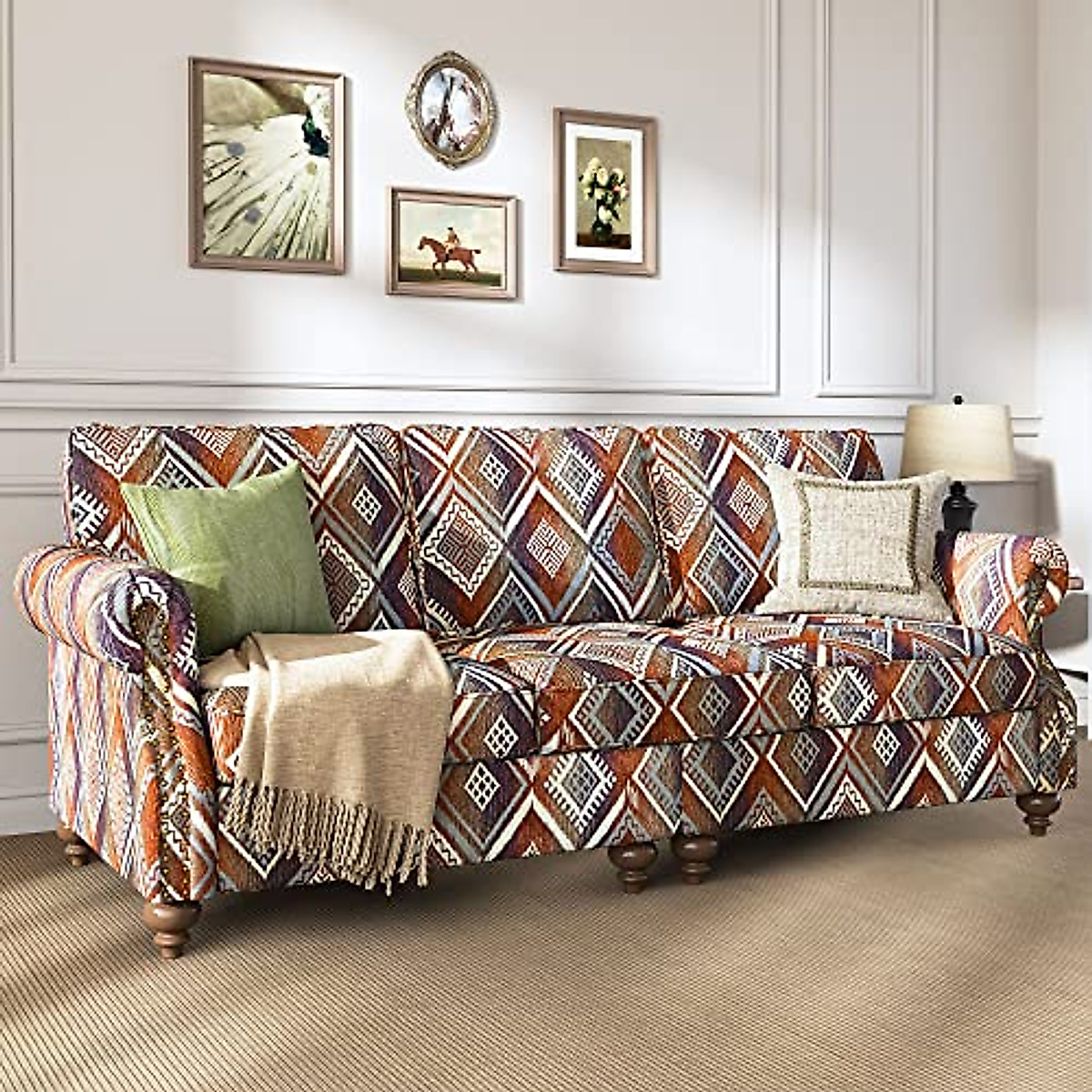 HONBAY Upholstered Sofa 3 Seater Couch with Rolled Arms, Traditional Sofa Couch with Nailhead Trim Sofa for Living Room