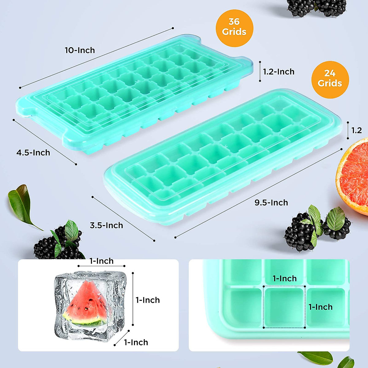Humbee Ice Cube Tray, Soft Silicone Ice Tray with Lid, Flexible Stackable Ice Cube Trays for Freezer, 1-Inch Cubes (24 Cubes, White)
