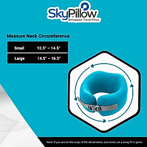 Orthopedic Neck Travel Pillow by Skypillow, Securely Supports Neck to Prevent Neck Cramps and Pain. Patented Memory Foam Pillow, Removable Washable Cover, Includes Carrying Case (Small)