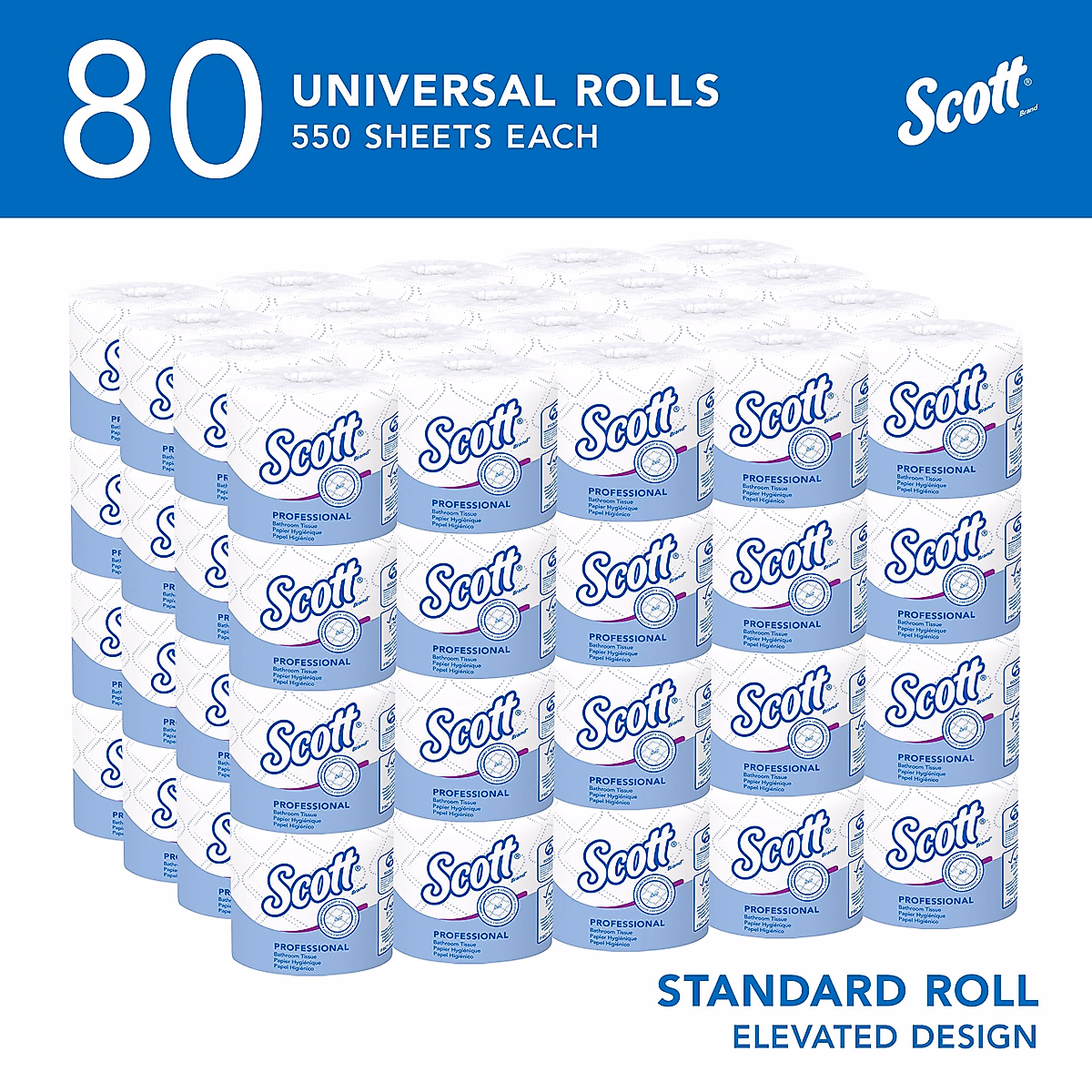 Scott Professional Standard Roll Bathroom Tissue (04460), 2-Ply, White, 80 Rolls / Case, 550 Sheets / Roll, 44,000 Sheets / Case