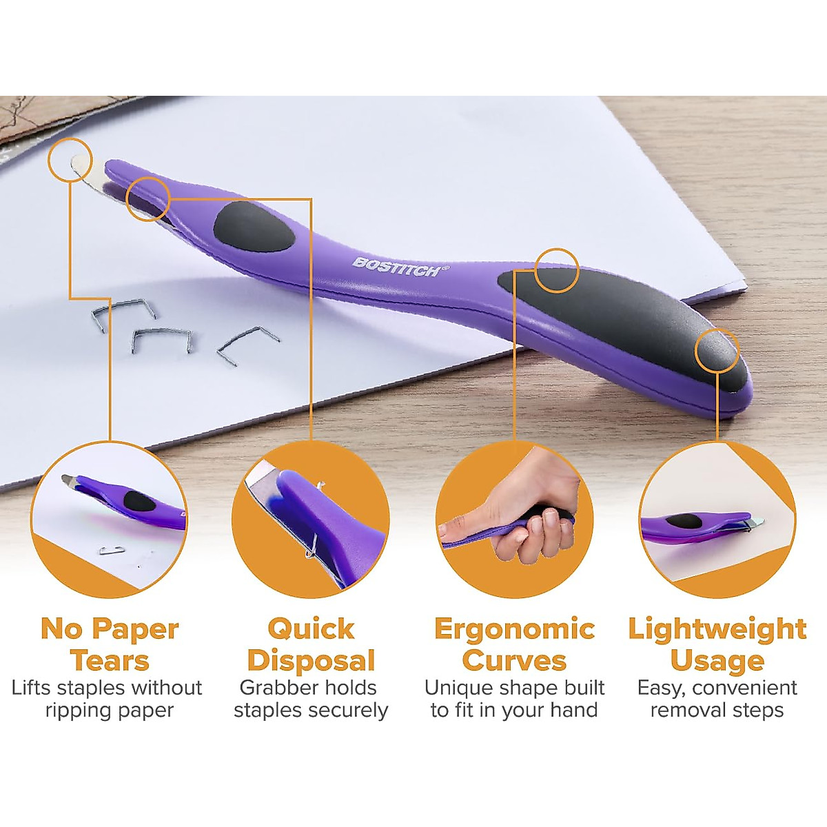 Bostitch Office Professional Magnetic Easy Staple Remover Tool - 3 Pack Neon Colored Staple Puller Stick for Office Home & School.
