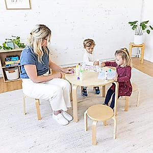ECR4Kids Bentwood Round Table and Stool Set, Children's Furniture, Natural, 5-Piece