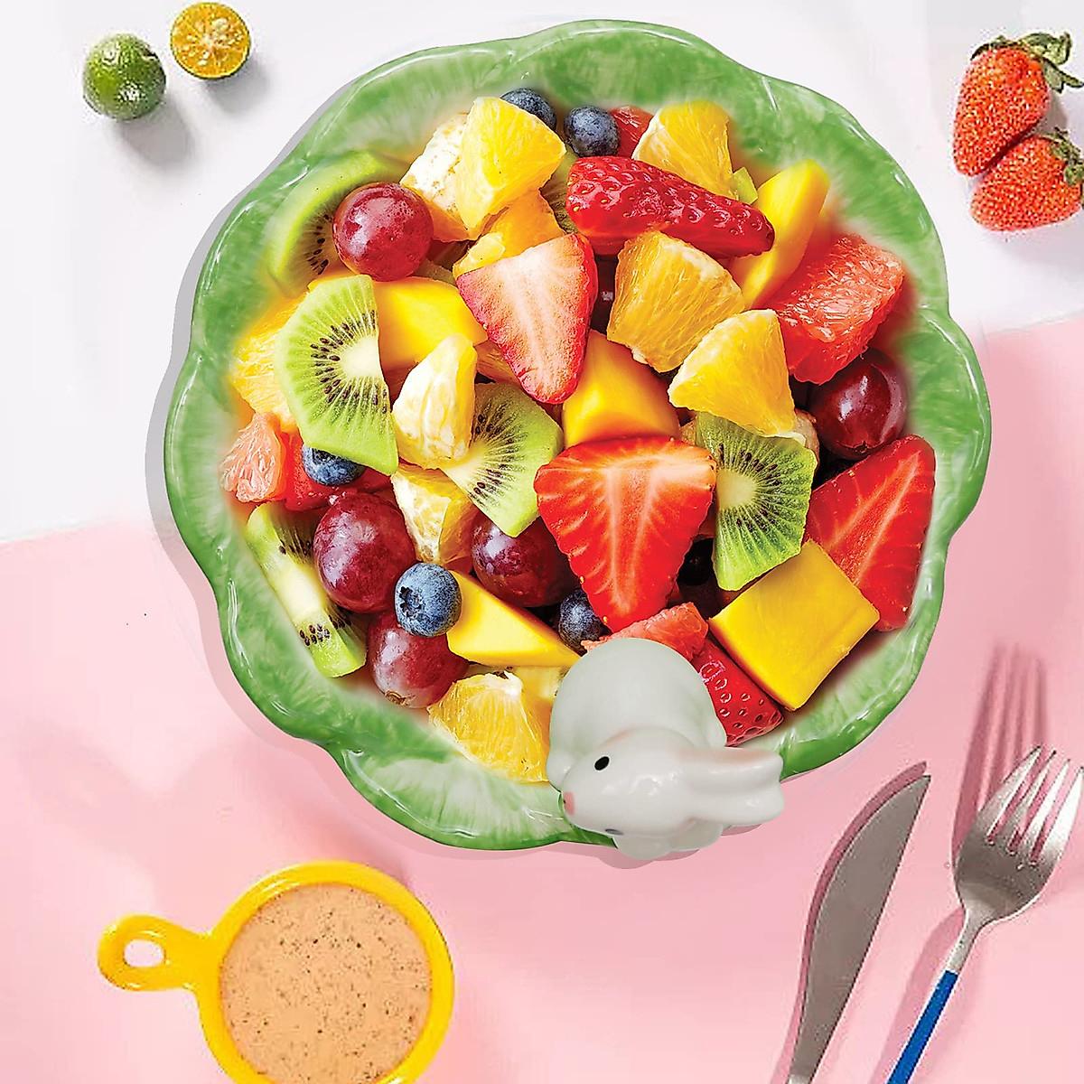 LIDSCURA Easter Ceramic Rabbit Bowl, Cabbage with Rabbit Shaped Ceramic Bowls, Rice Salad Soup Candy Ice Cream Bowls, Best Kitchen Household Cooking Gifts