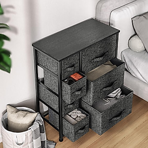 Pipishell Fabric Dresser with 7 Drawers, Storage Tower Drawer Dresser for Bedroom, Closets, Bedroom, Nursery Room, Hallway, Entryway, with Wood Top and Easy Pull Handle