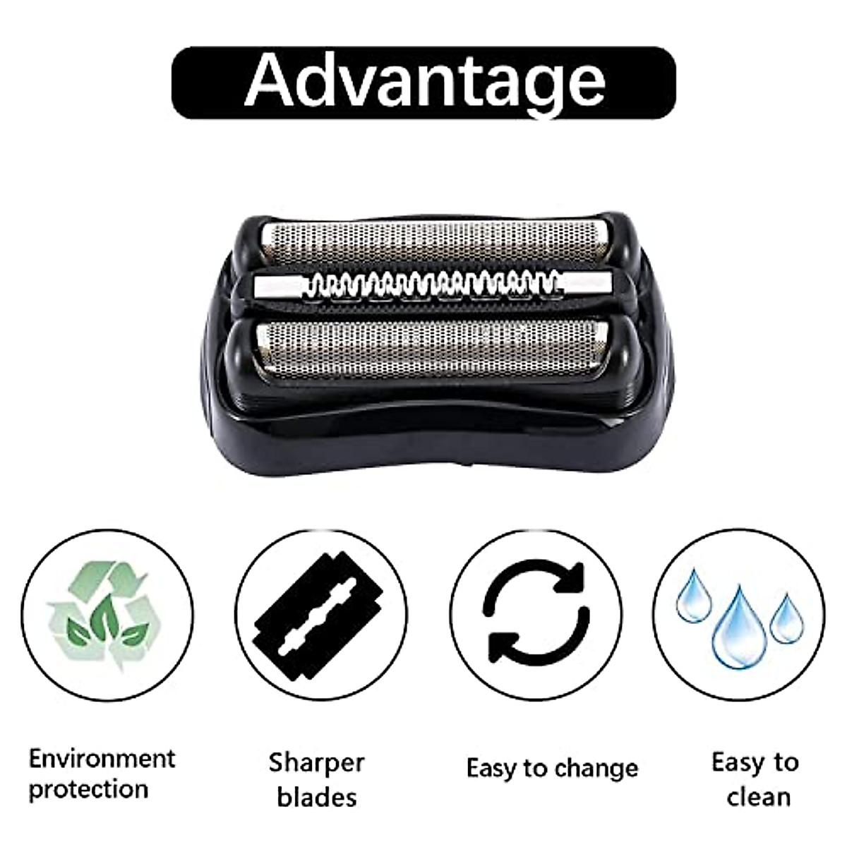 32B/21B Replacement Blade for Braun Series 3 Proskin Electric Shaver,Compatible with Braun S3 Wet and Dry Replacement Head，for Braun Foil Shaver Heads 3040s,3010s,340s-4,3000 Model Etc(2-Pcs)