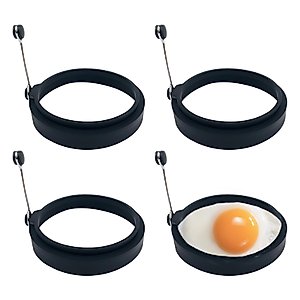 YOLCAR Black Silicone Egg Ring, 4 Pack Egg Ring Molds for Fried Egg, Non-stick Egg Cooker Ring