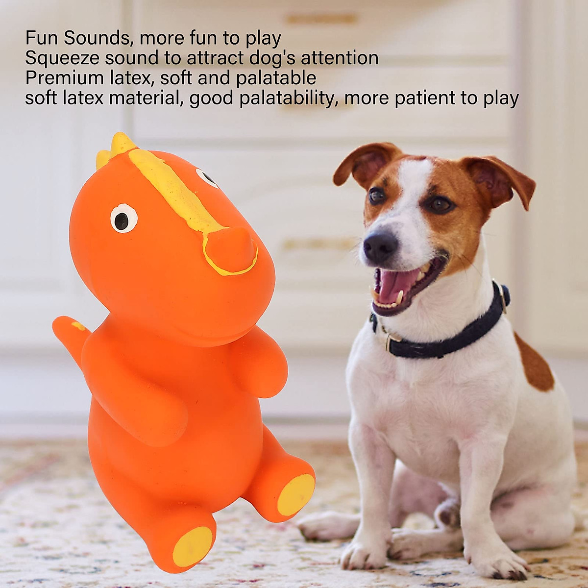 Squeaky Animal Dog to, Squeaky Dinosaur Dog Toy Palatable Interesting Latex Bite Resistant Relieve Anxiety for Pets (Orange Ceratopsian)
