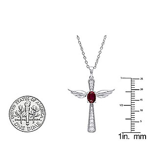 Dazzlingrock Collection 6X4 MM Oval Ruby & Round Diamond Angel Cross Pendant, Sterling Silver