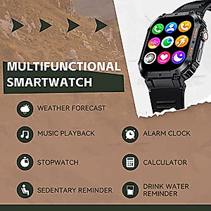 Military Smart Watch for Men (Answer/Make Call), 1.96 Inches HD Rugged Outdoor Tactical Smartwatch, Fitness Tracker Sports Watch with Heart Rate Blood Pressure Sleep Monitor for iPhone Android Phone