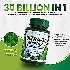 Probiotic 30 Billion CFU 18 Strains for Digestive & Gut Health - Men & Women Prebiotic & Probiotics Supplement Support for Bloating Constipation Diarrhea Gas - Includes Lactobacillus Gasseri