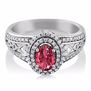 Gem Stone King 1.24 Cttw Pink Tourmaline Engagement Ring For Women In 925 Sterling Silver | Oval 6X4MM | Available In Size 5,6,7,8,9