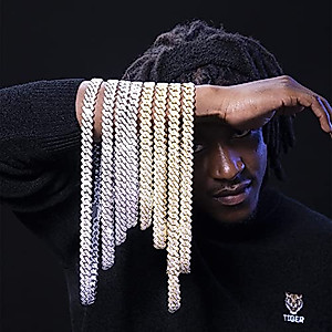 nkjegol Cuban Chain Necklaces Silver/Gold Cuban Link Chains Mens Iced Out Miami Bling Diamond Hip Hop Jewelry for Women (16 inch, Silver)