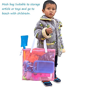 hsmyank Resuable 4Pack Cute Mesh Tote Plool Bags,Mesh Beach Bags With Drawsting For Kid's Toys,Travel,Picnic Or Laundry