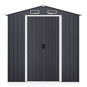 BELLEZE 6 x 4 FT Outdoor Storage Shed, Reinforced Garden Shed with Air Vent, Lockable Door, Weatherproof Metal Outside Storage Shed for Store Bike, Tools, Lawnmower, Outdoor Chairs in Backyard, Patio