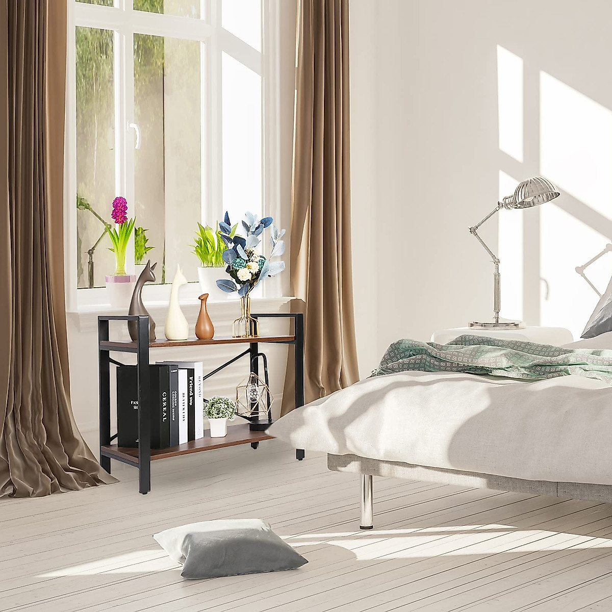 YSSOA 2 Tier Shelf, Industrial Rustic, Vintage Storage Rack, 23.6”x12.6”x21.6”, Cozy Double Layer Wooden Shelf, Rustic Brown