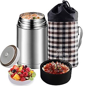 Flantor Insulated Food Jar, Food Jar 33oz Vacuum Insulated Stainless Lunch Container with Bag, Hot Food Lunch Box with Handle and Lid, Leakproof Vacuum Insulated Soup Container